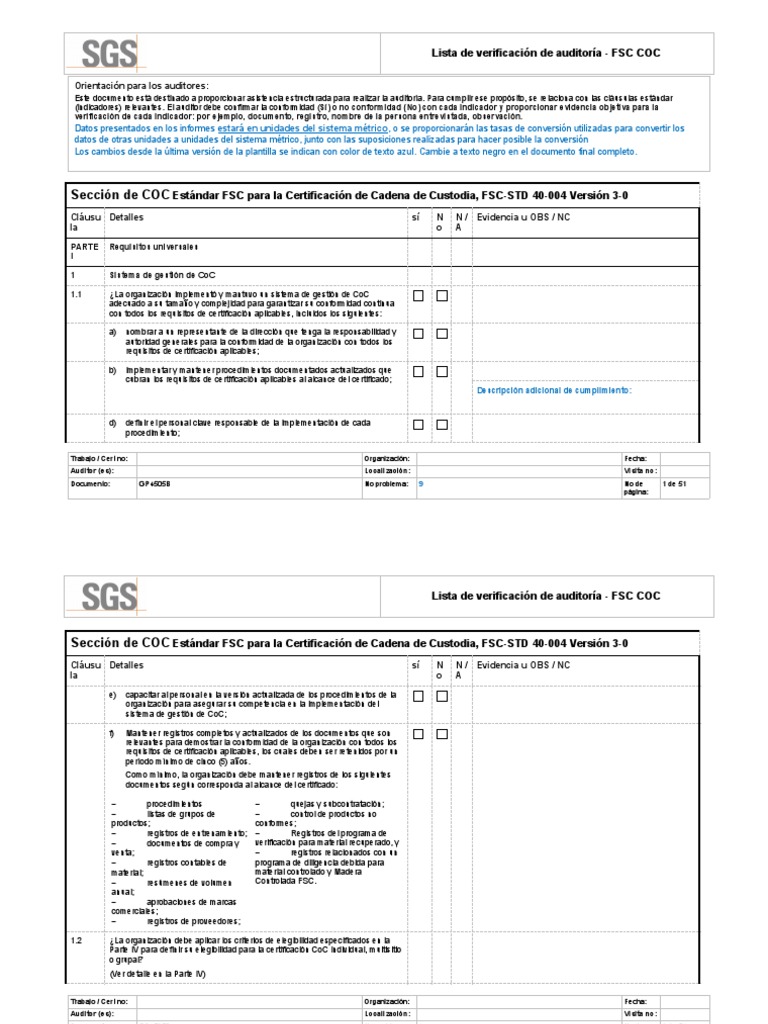 Lista de Verificación Auditoría FSC COC | PDF | Auditoría | Contralor