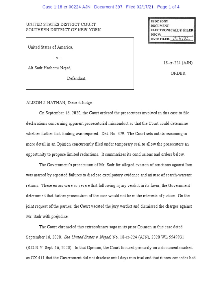 Judge Nathan Summarizing Order | PDF | Prosecutor | Discovery (Law)