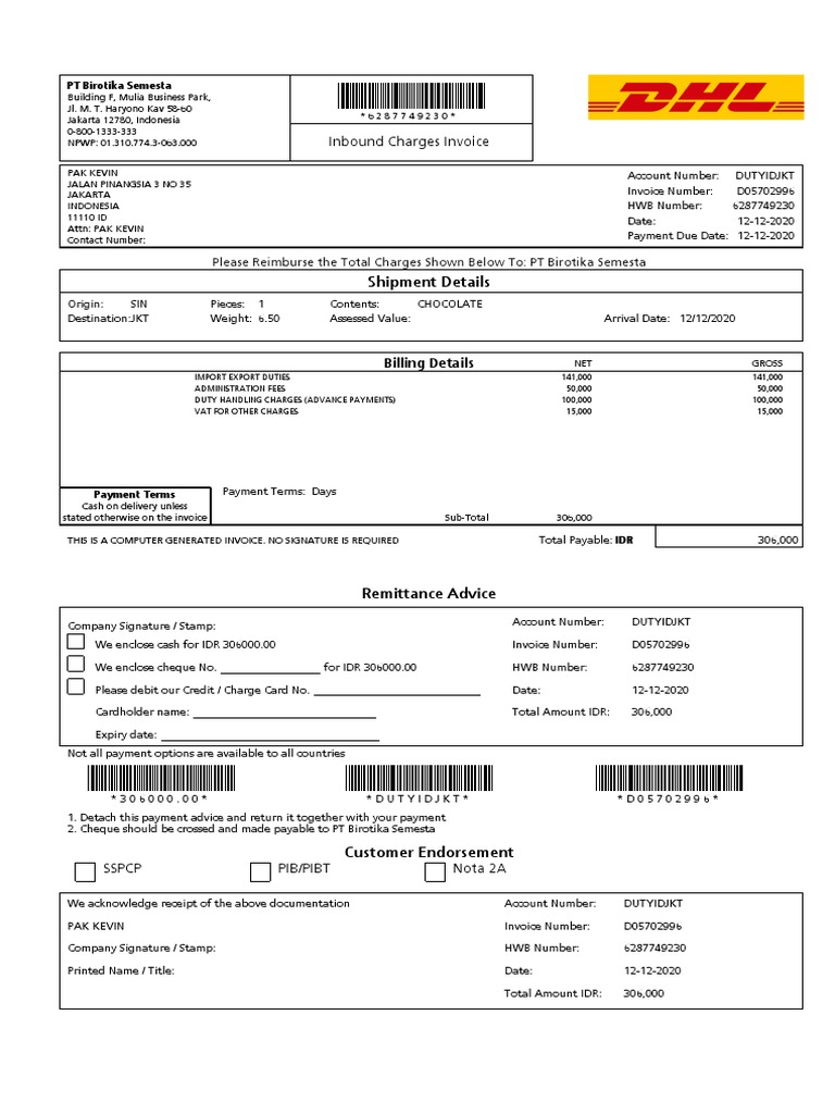 Inbound Charges Invoice for Chocolate Shipment | PDF | Payments | Invoice