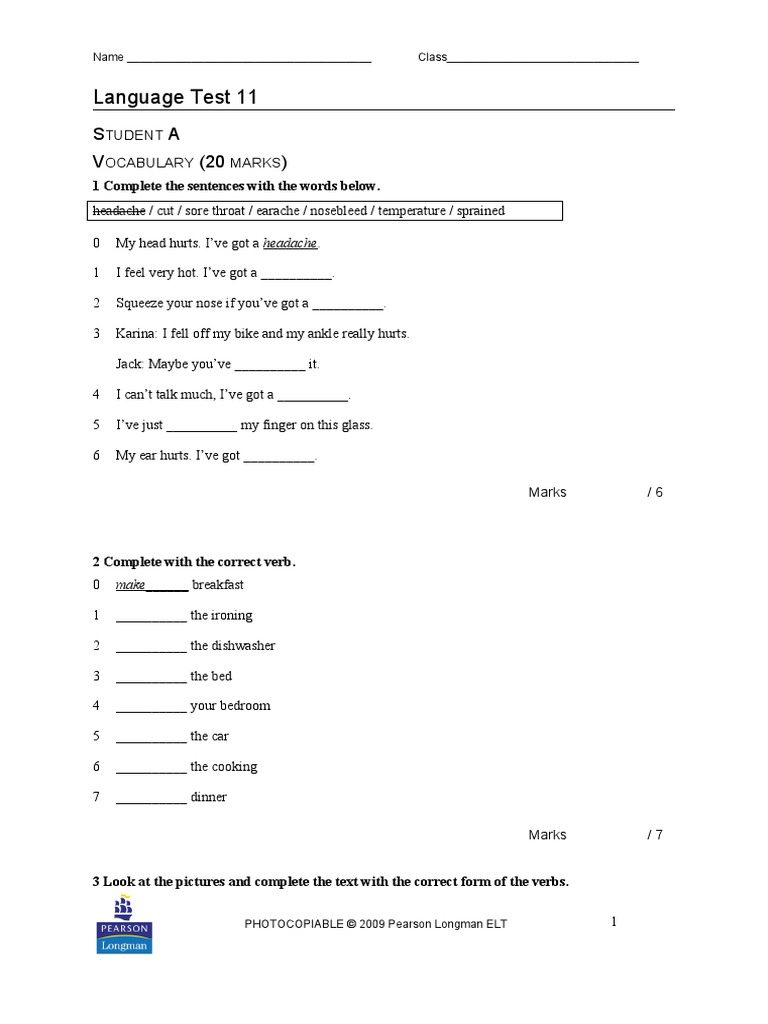 Language Test 11: 1 Complete The Sentences With The Words Below | PDF ...
