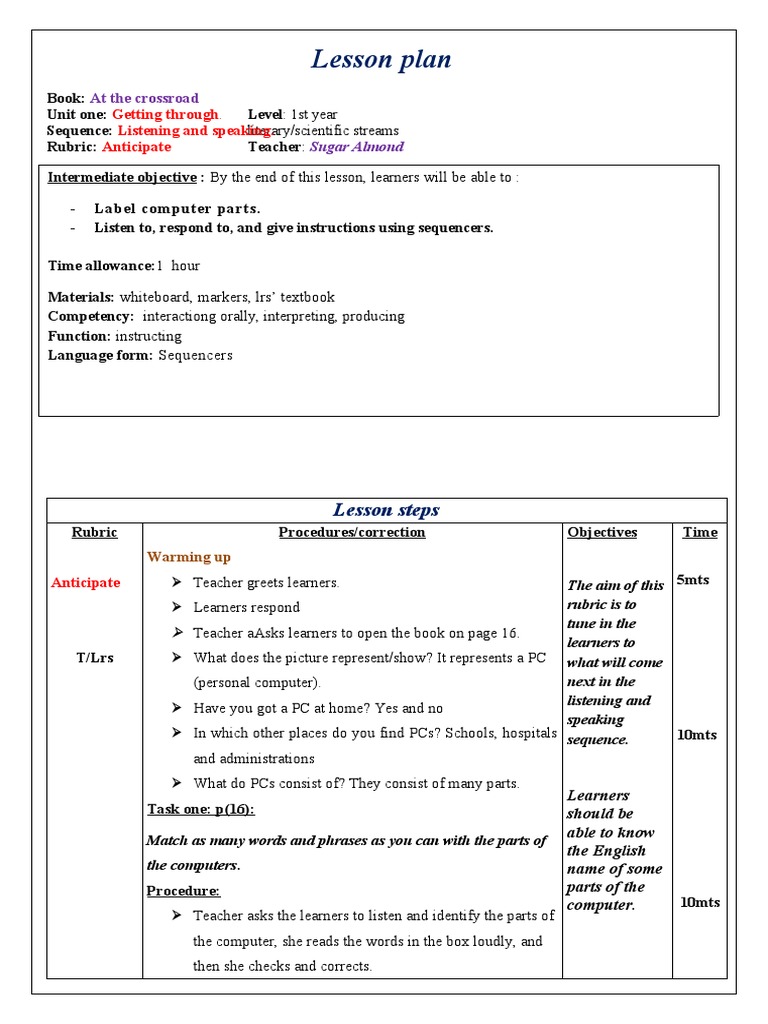 1AS Unit One Getting Through. First Lesson Planing | PDF | Communication | Computing