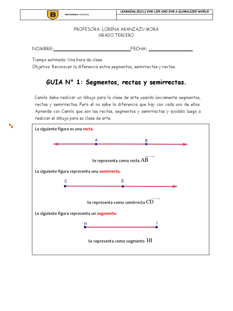 GUIA #1: Segmentos, Rectas y Semirrectas.: Nombre: Fecha | PDF | Triángulo | Ángulo