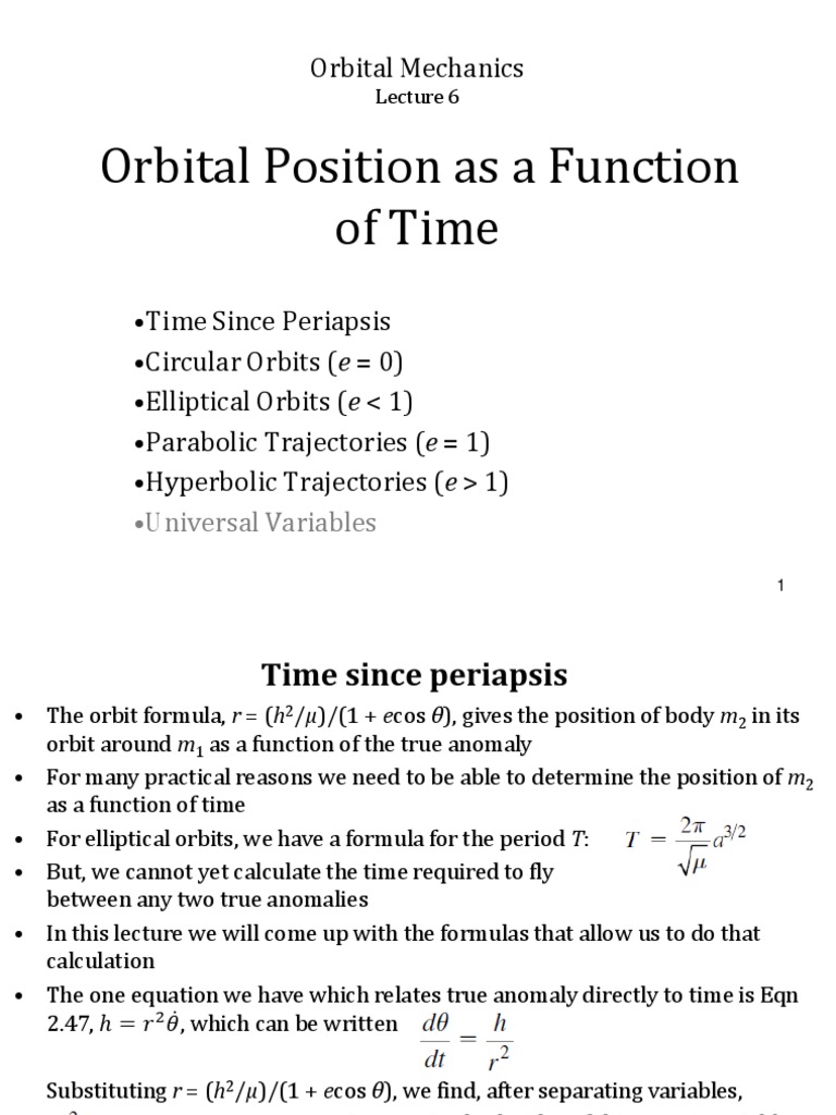 Orbital Position As A Function of Time | PDF | Ellipse | Orbit