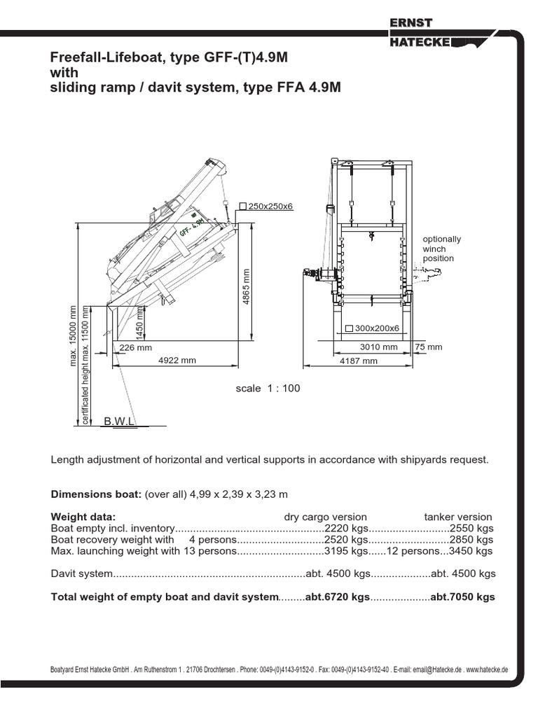Freefall-Lifeboat, Type GFF .9M With Sliding Ramp / Davit System, Type ...