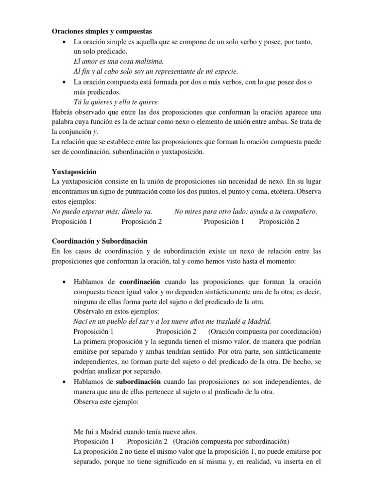 Oraciones Simples y Compuestas | PDF | Oración (Lingüística ...