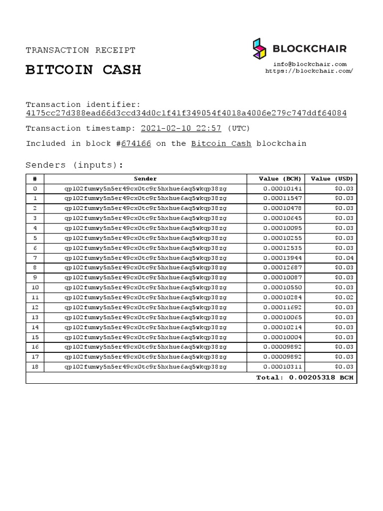 Bitcoin Cash: Transaction Receipt | PDF | Bitcoin | Receipt