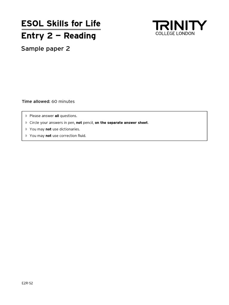 Sample Paper 2 - E2 Reading | PDF | Pencil