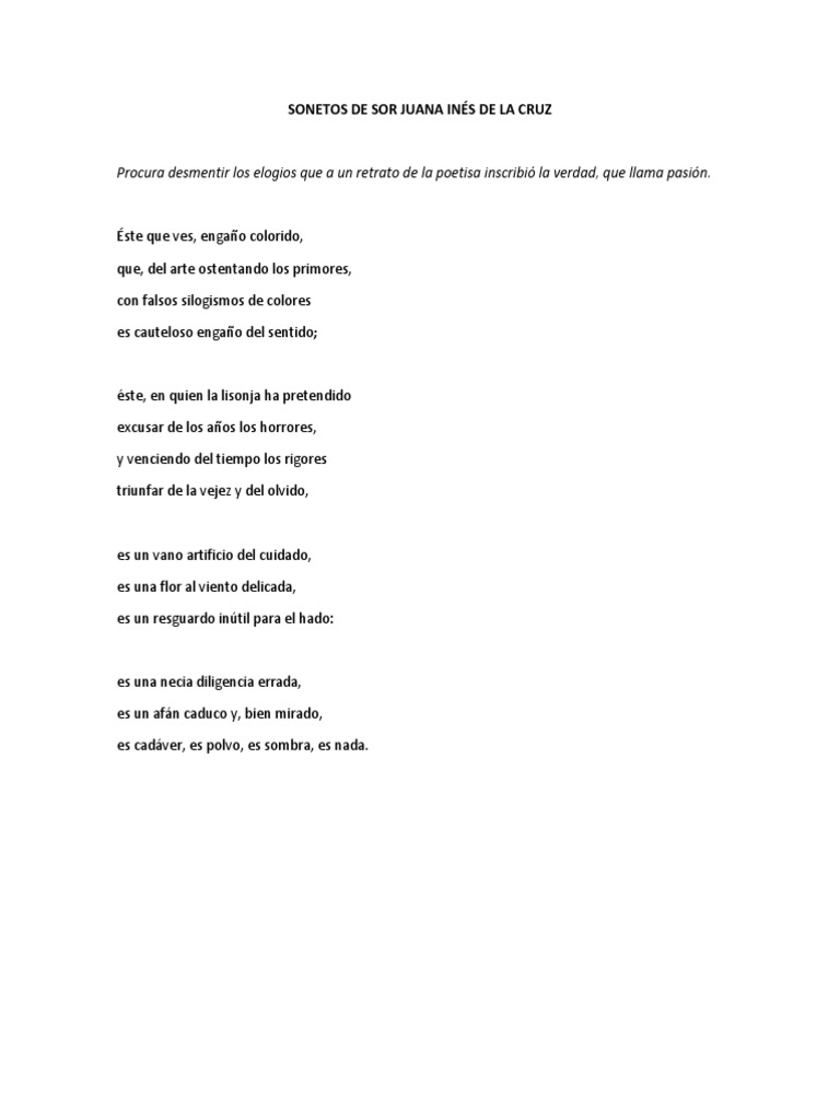 Sonetos de Sor Juana Inés de La Cruz | PDF