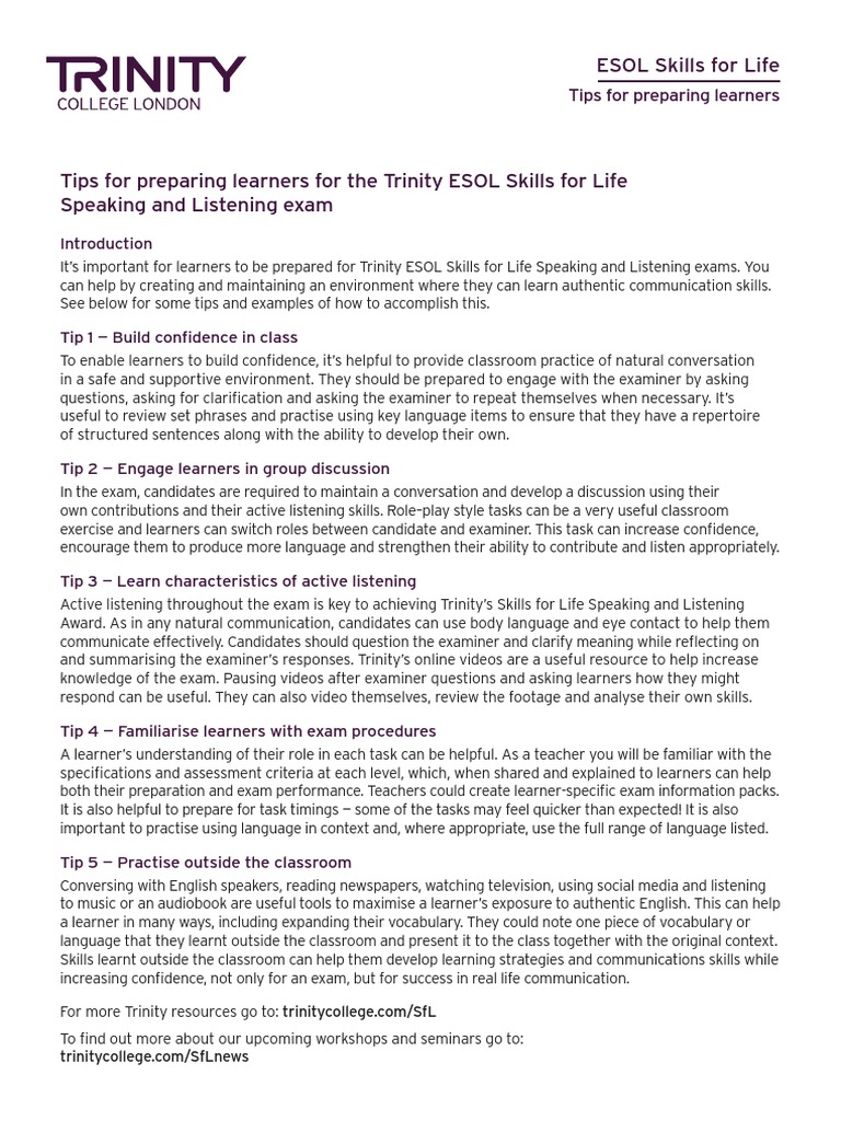 ESOL SFL - Tips For Preparing Learners For The Speaking and Listening ...