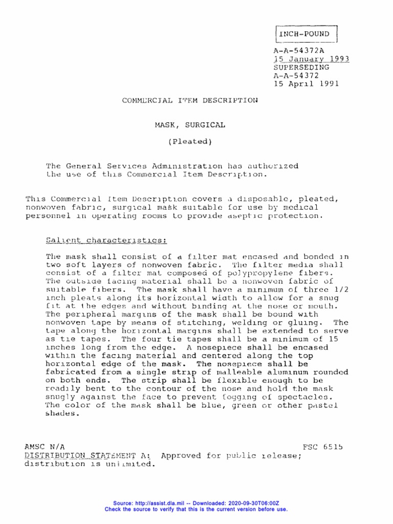 SURGICAL MASK Specifications | PDF