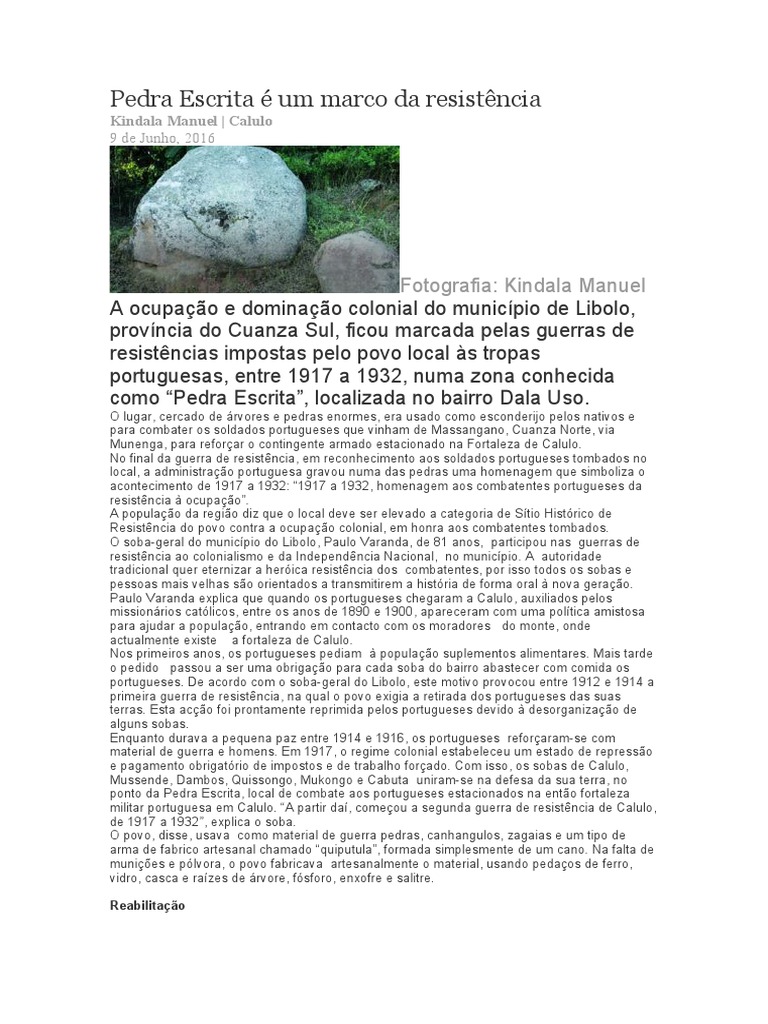 Pedra Escrita e Um Marco Da Resistencia Libolo Angola | PDF | Portugal ...