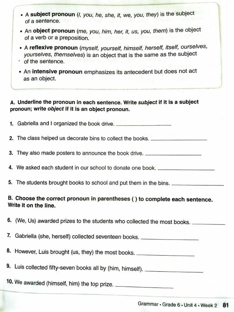 Pronouns, Grade 6 | PDF | Pronoun | Syntactic Relationships