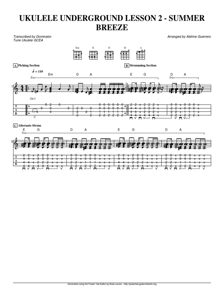 UKULELE SUMMER BREEZE LESSON | PDF | Guitar Family Instruments | String ...