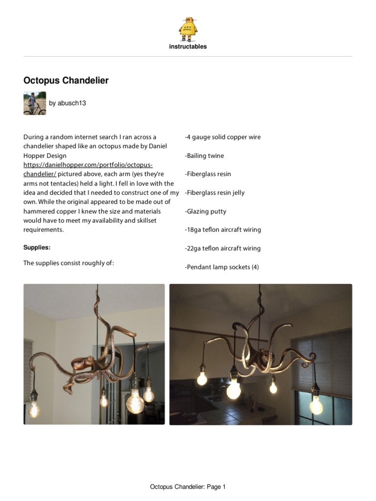 Octopus Chandelier: Instructables | PDF | Electrical Wiring | Building ...