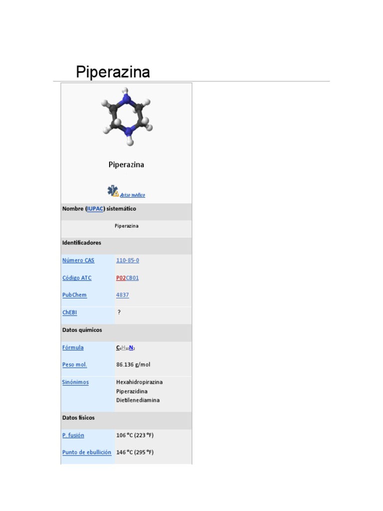 Piperazina | PDF | Productos quimicos | Alimentos