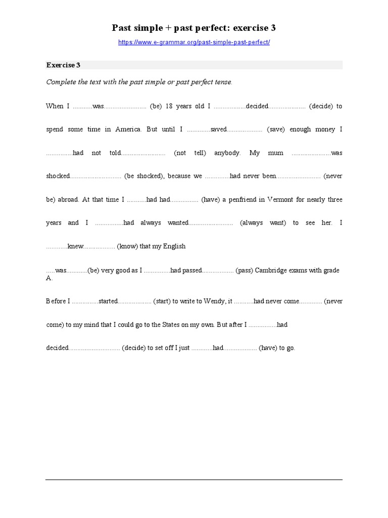 Past Simple + Past Perfect: Exercise 3 | PDF