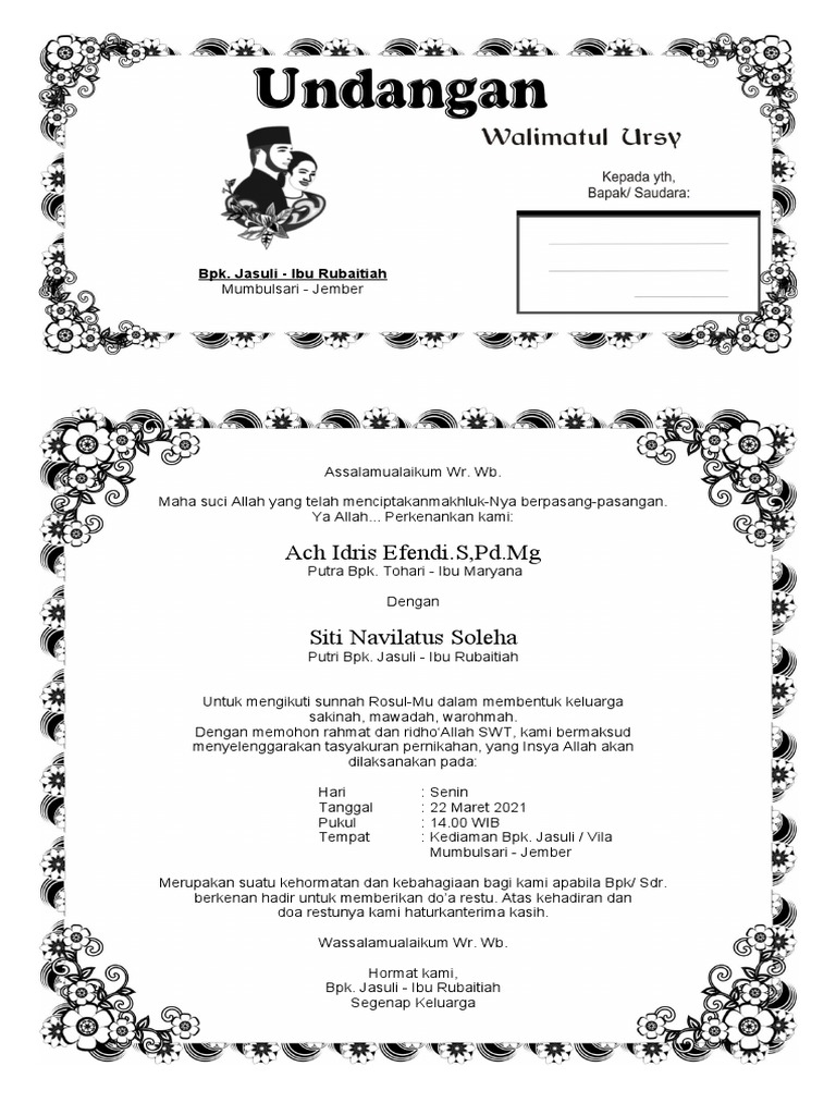 Undangan Walimatul Ursy Yang Bisa Di Edit Format Word Doc1 | PDF