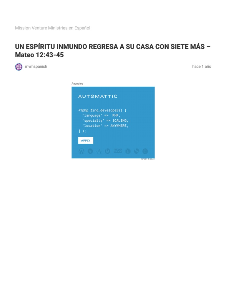 Un Espíritu Inmundo Regresa A Su Casa Con Siete Más - Mateo 12-43-45 ...
