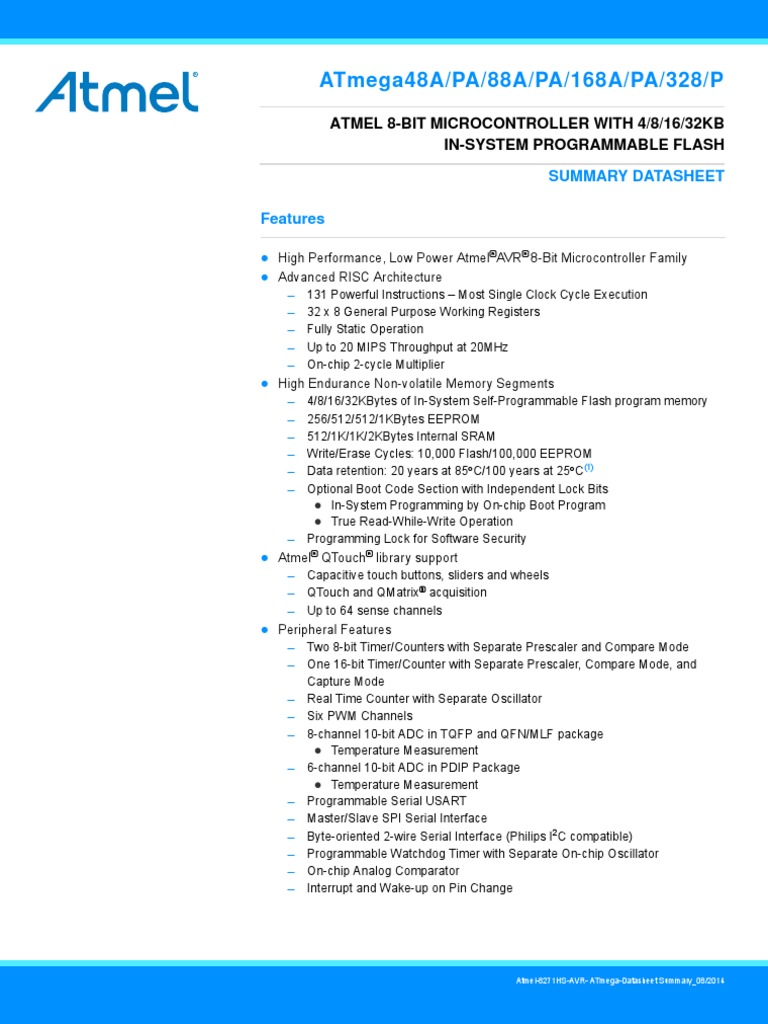 Atmel 8271 8 Bit Avr Microcontroller Atmega48a 48pa 88a 88pa 168a 168pa 328 328p - Datasheet ...