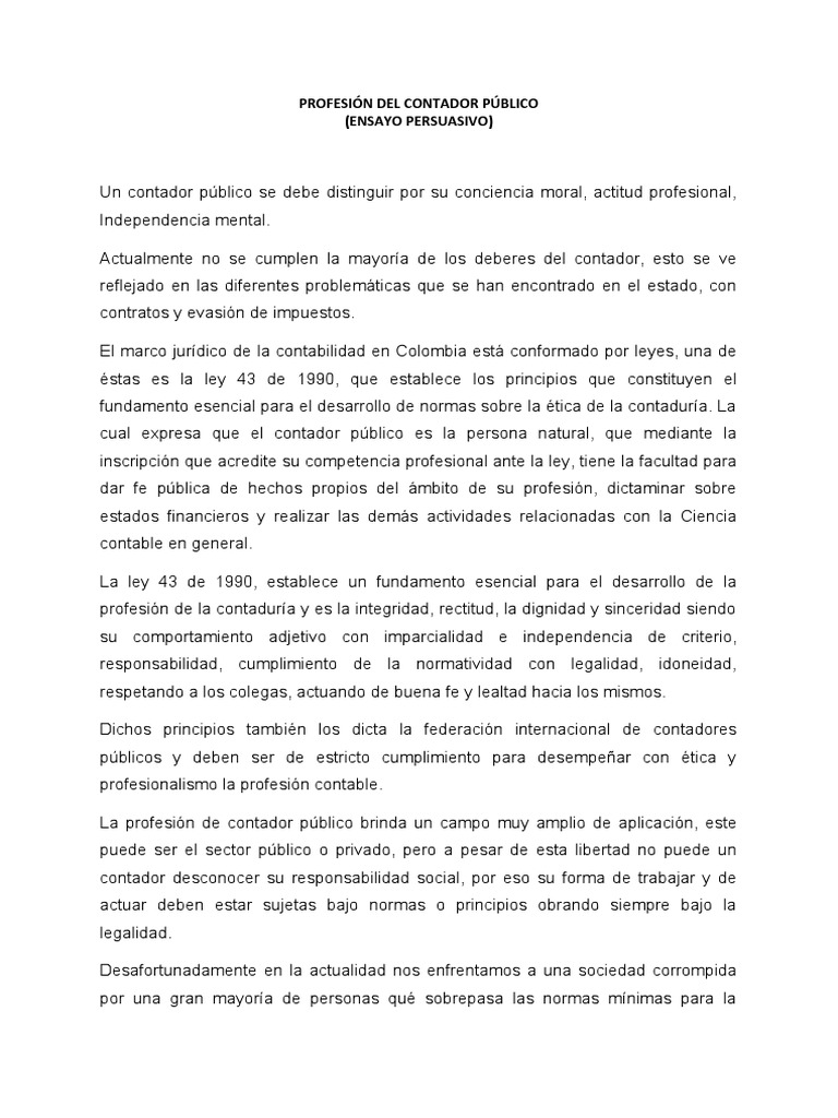Ensayo Persuasivo | PDF | Contador | Teneduría de libros