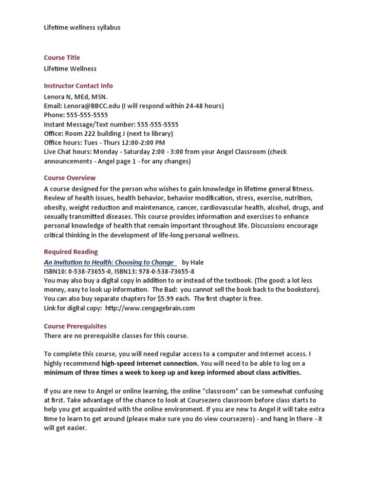 Lifetime Wellness Syllabus For Sloan | PDF | Rehabilitation Act Of 1973 ...