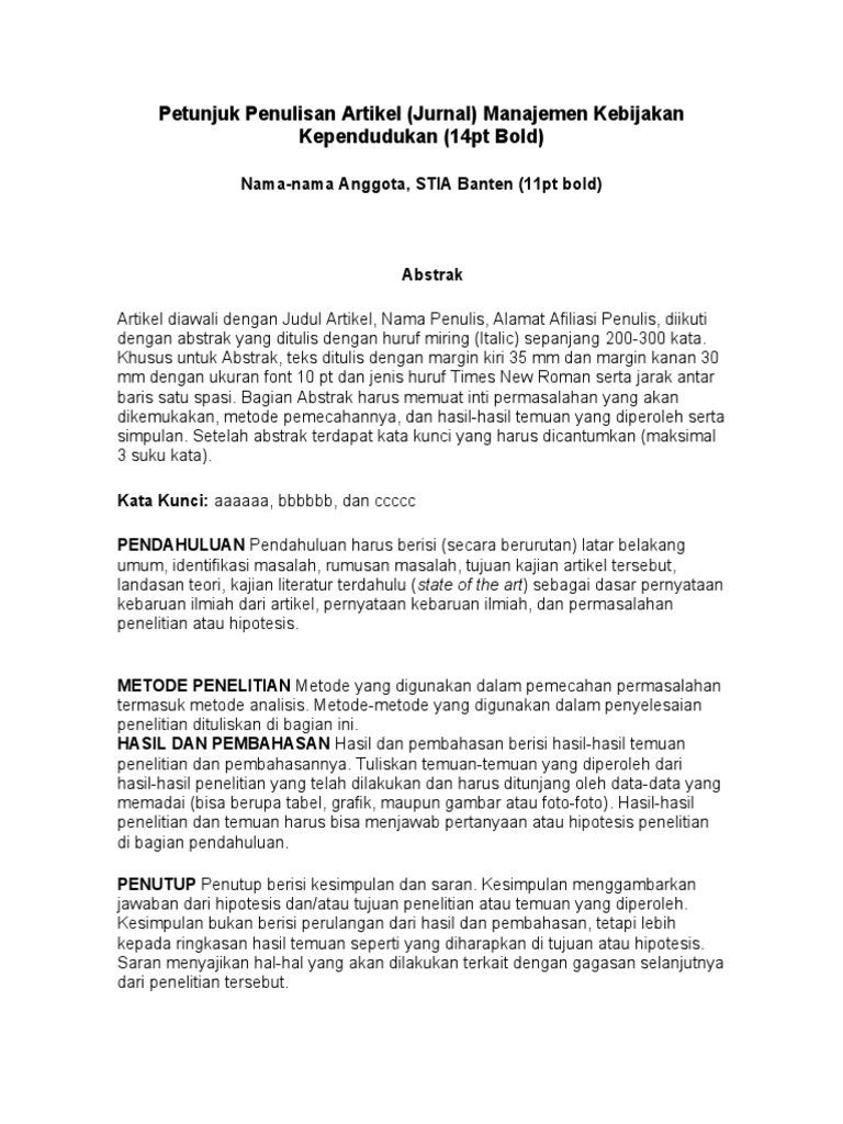 Petunjuk Penulisan Artikel | PDF