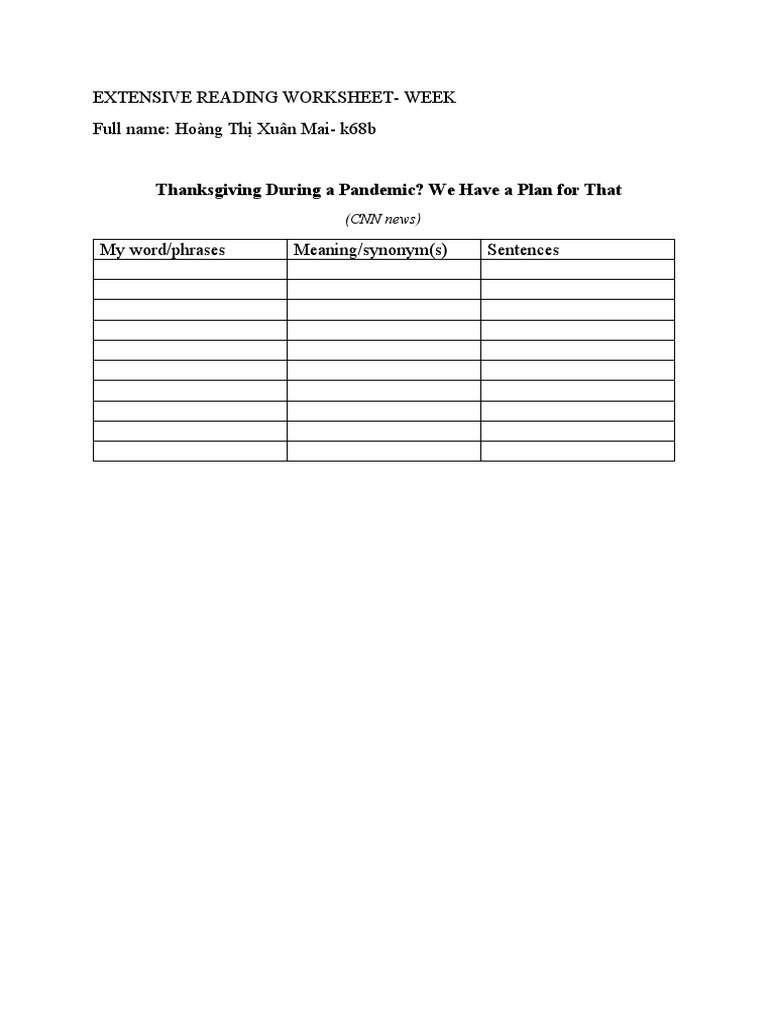 Extensive Reading Worksheet | PDF