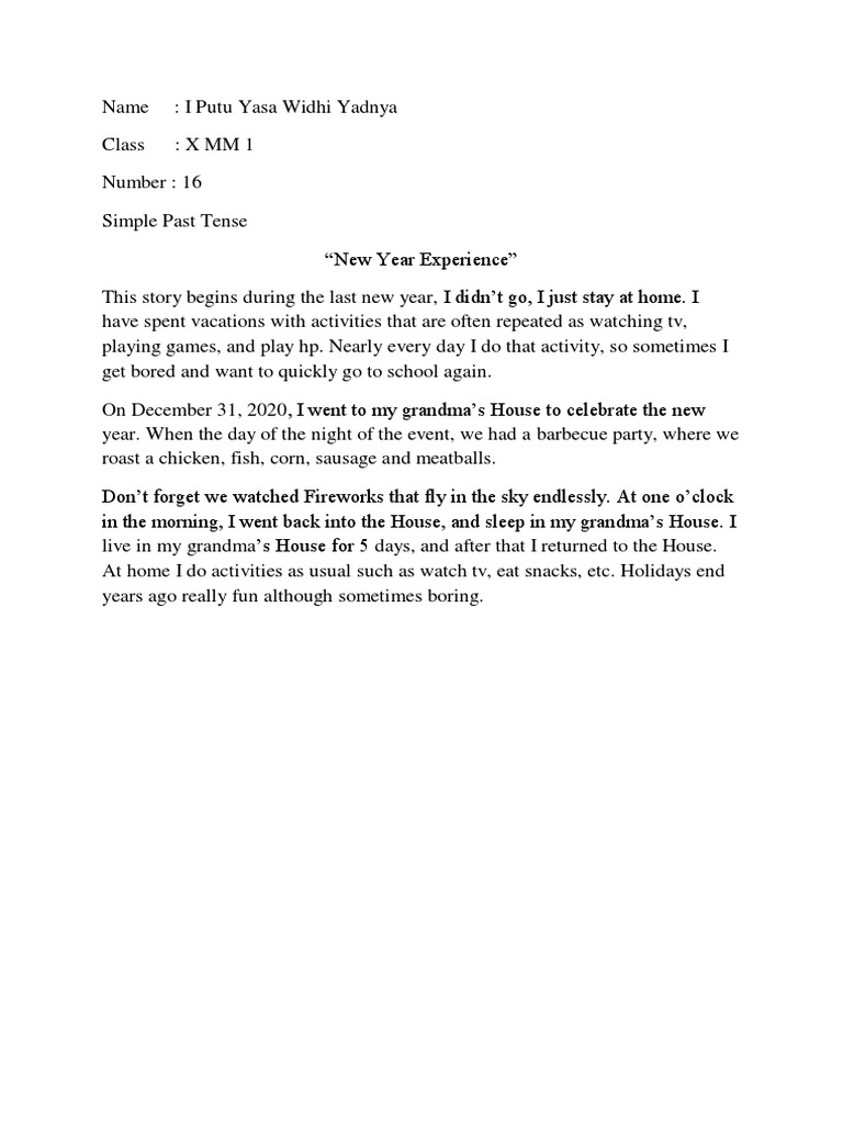 Simple Past Tense New Year Experience | PDF | Cooking, Food & Wine ...