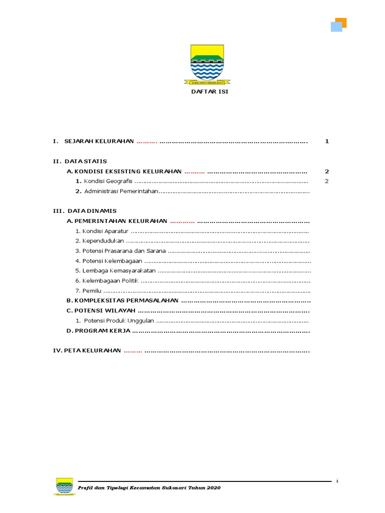 Format Daftar Isi Profil Kelurahan | PDF