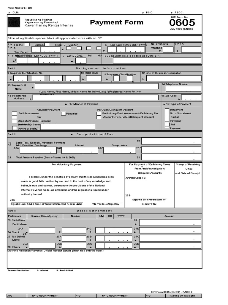 BIR Form 0605 | PDF | Withholding Tax | Payments