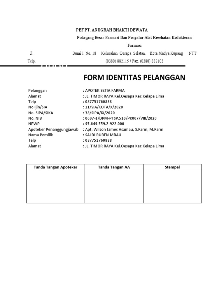 Form Identitas Pelanggan | PDF