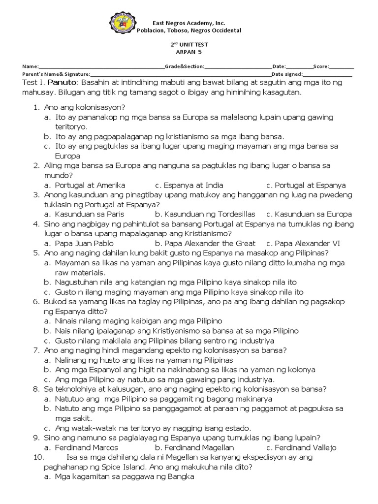 Arpan 5 2ND Unit Test | PDF