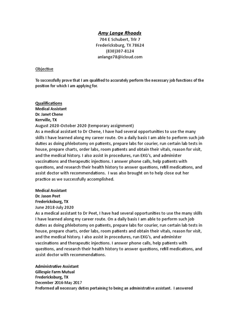 Amy Lange Rhoads: Qualifications | PDF | Patient | Medical Record