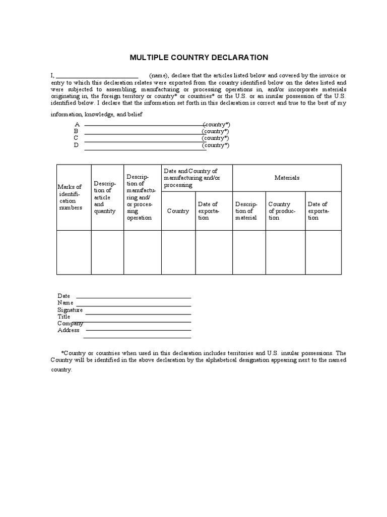 Multiple Country Declaration | PDF