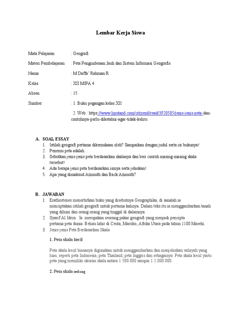 Lembar Kerja Siswa: A. Soal Essay | PDF