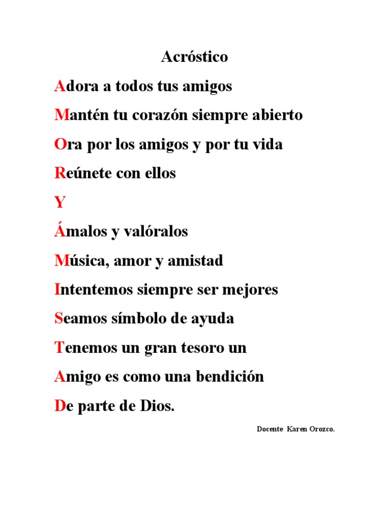 Acróstico Amor y Amistad 2019 | PDF