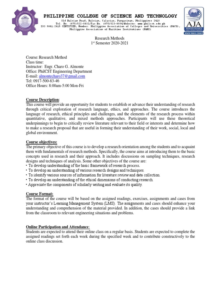 Philippine College of Science and Technology: Course Description | PDF ...