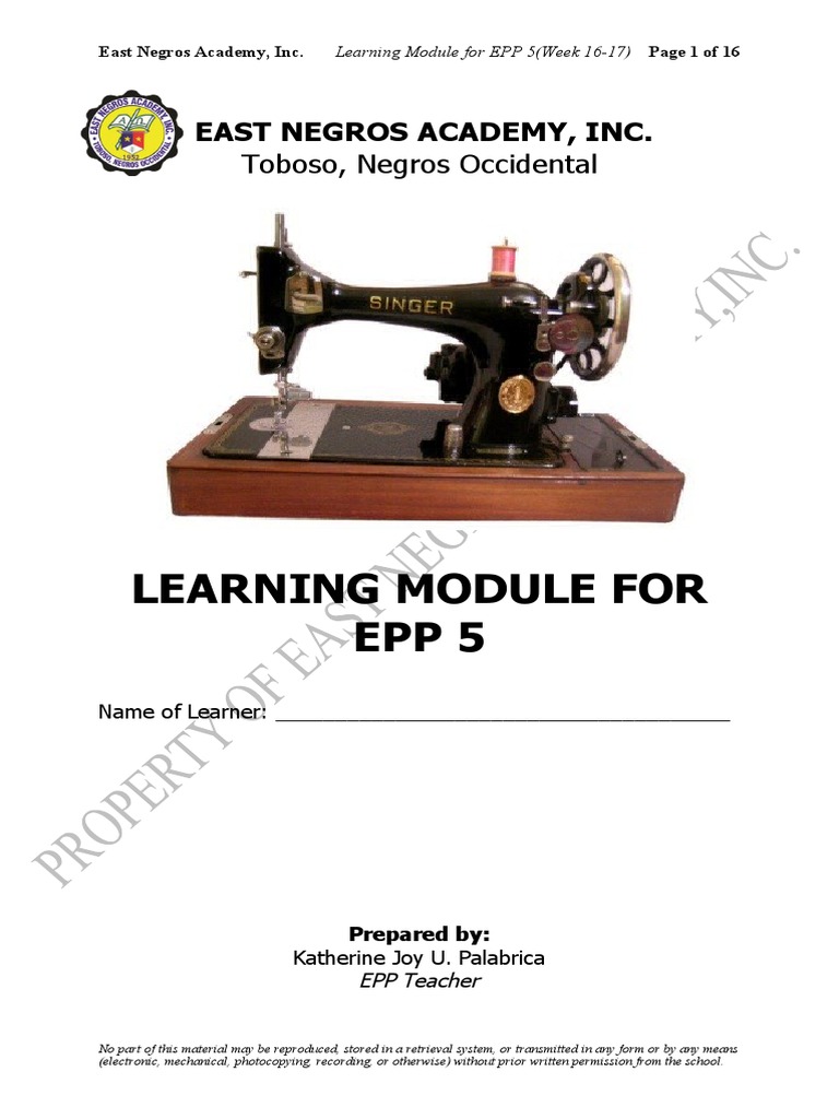 Epp 5 - W16&17 | PDF | Seam (Sewing) | Sewing Machine