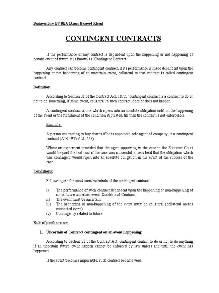 Contingent Contracts | PDF | Legal Concepts | Law And Economics