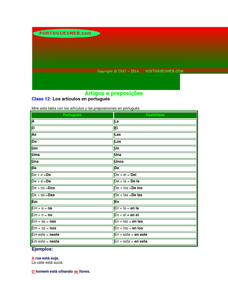 Articulos Preposiciones Portugues | PDF