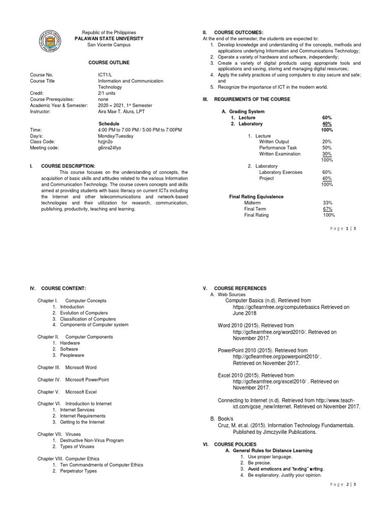 00 ICT Course Outline | PDF | Information And Communications Technology ...