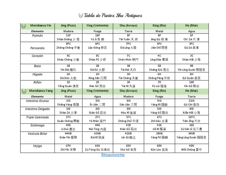 Acupuntura Hoy Tabla Puntos Shu Antiguos | PDF