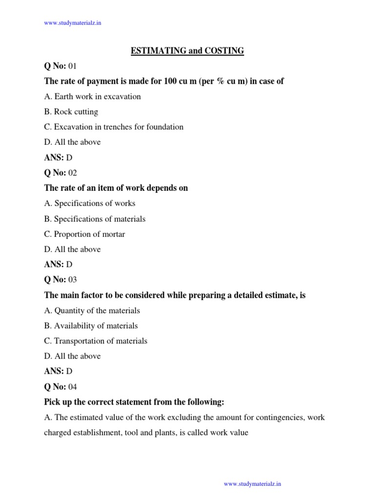ME8793 Process Planning Cost Estimation 1 | PDF | Area | Concrete