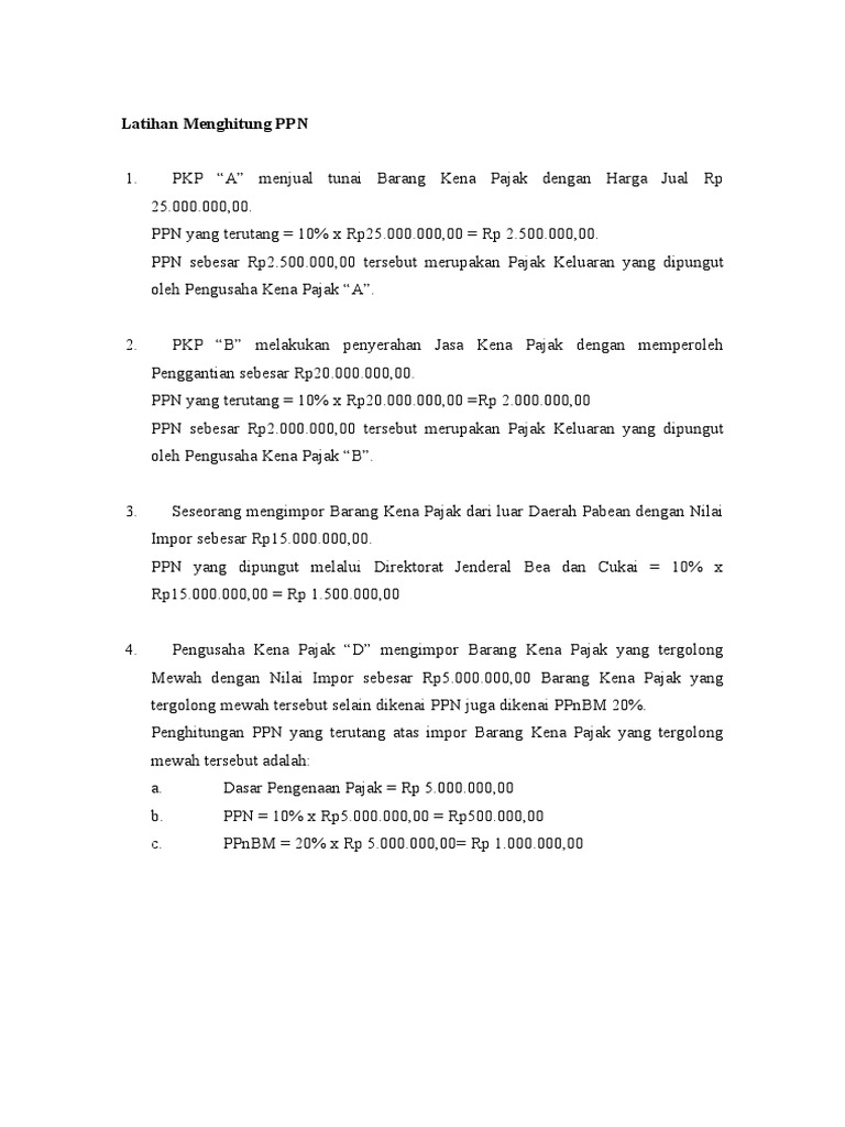 Contoh Soal dan Perhitungan PPN | PDF