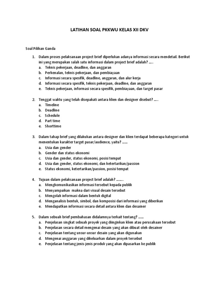 Soal Latihan PKWU Kelas XII DKV | PDF