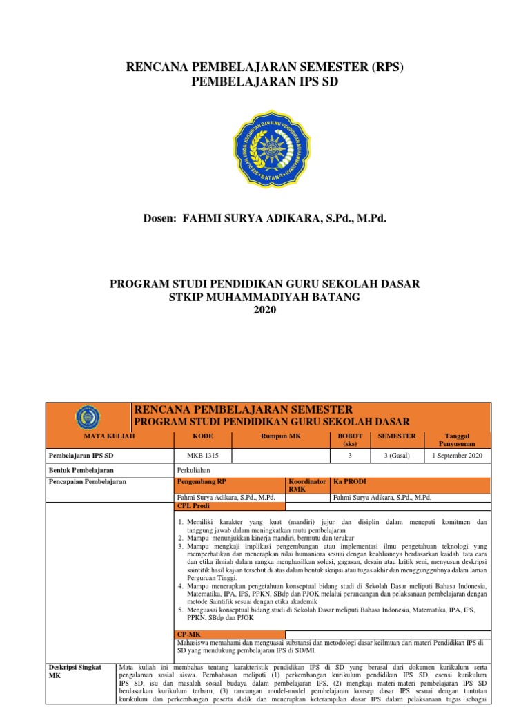 Rps Pembelajaran Ips SD | PDF
