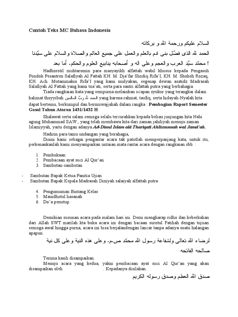 Contoh Teks MC Pembagian Raport | PDF | Agama & Spiritualitas