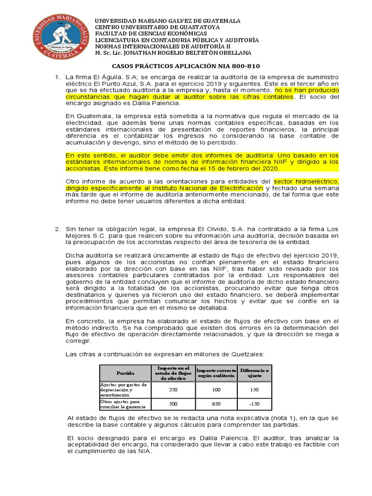 Aplicacion Nia 800 810 | PDF | Auditoría | normas internacionales de ...