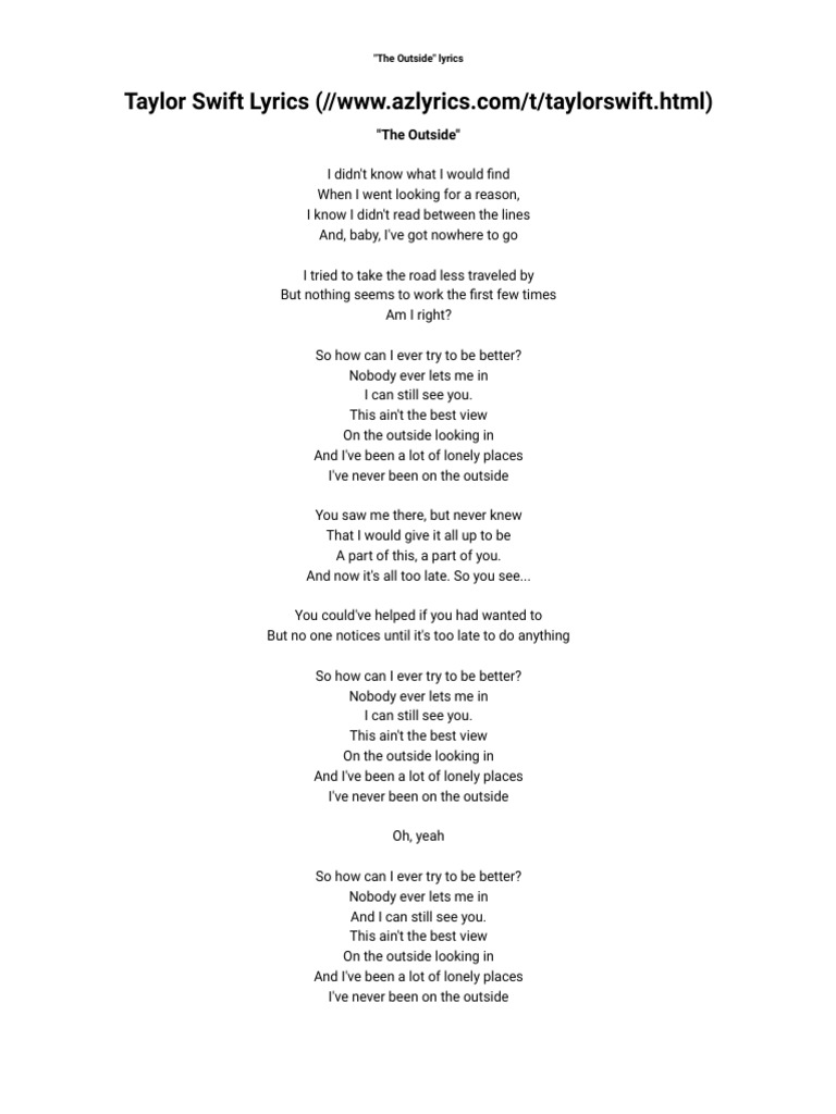 Taylor Swift - The Outside Lyrics | PDF