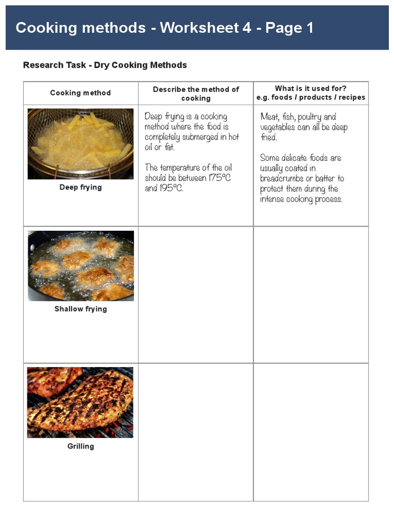 Cooking Methods - Worksheet 4 - Page 1 | PDF | Grilling | Roasting
